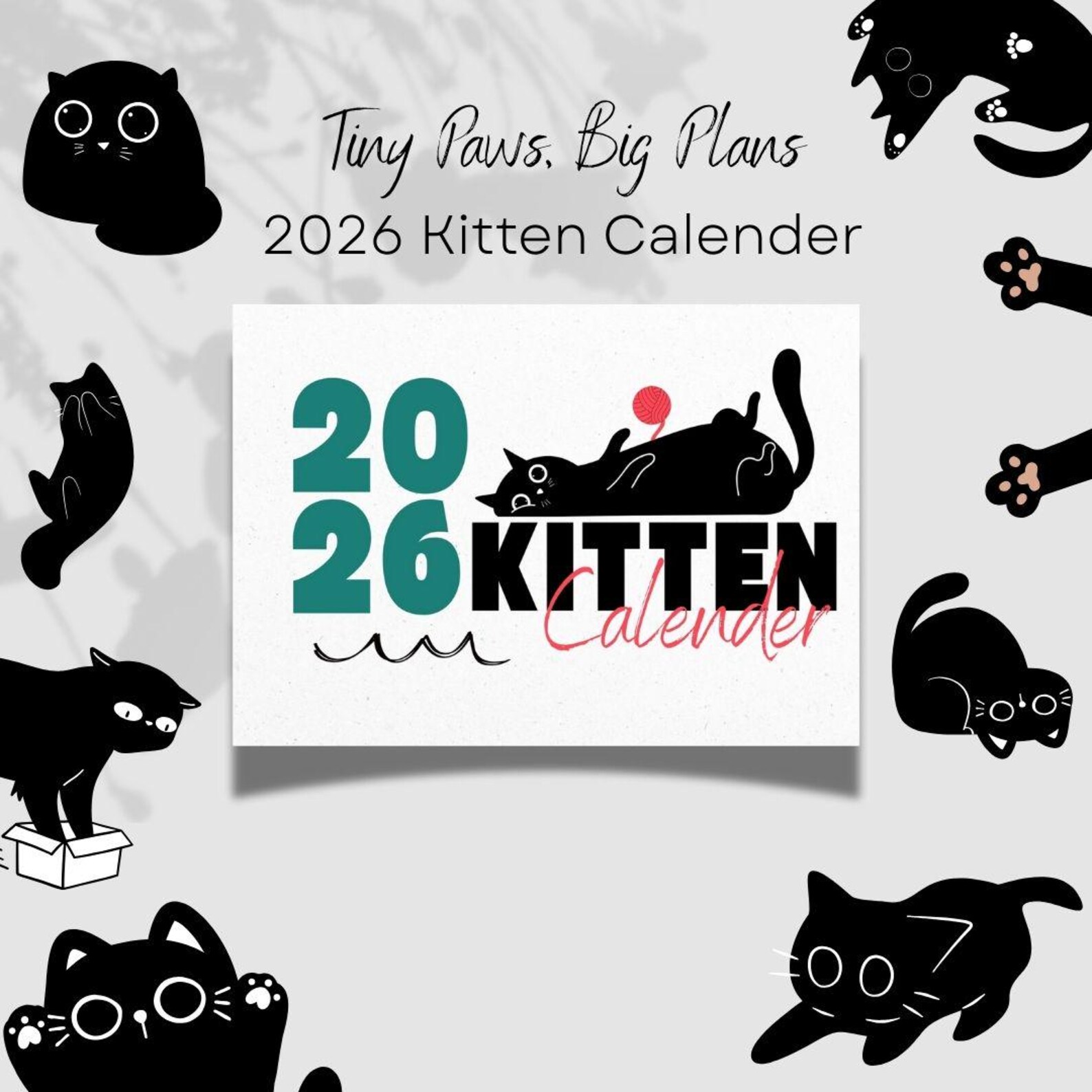 Kitten Cute Calendar | Printable Cute Cat Calendar | Minimalist Cat ...