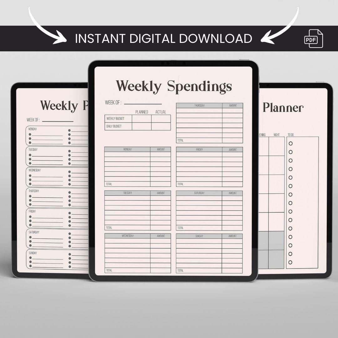 Neutral Weekly Planner Set - 5 Pages Printable Habit Tracker, Schedule ...