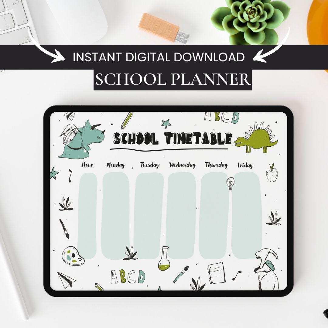 Cute Dinosaur School Timetable | Kids Weekly Planner Printable | A4 PDF ...