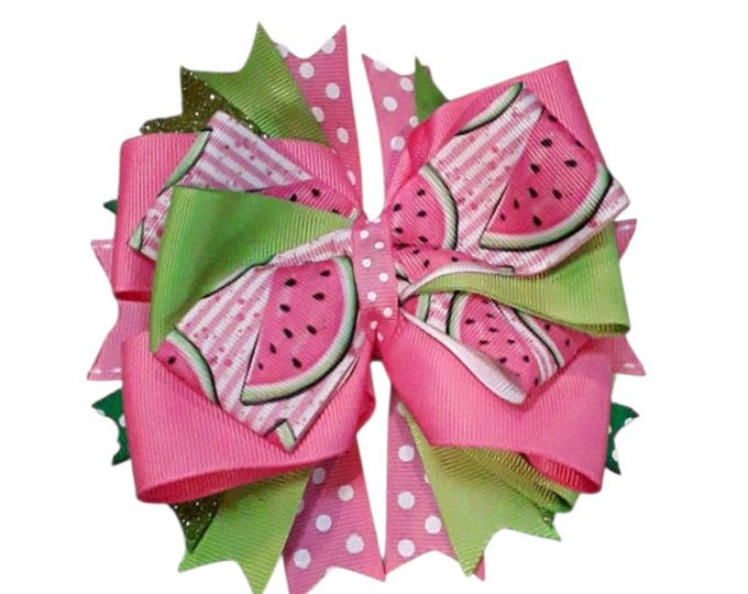Watermelon Layered Hair Bow, Summer Hair Bow, Food Bow, 5 Inch Bows ...