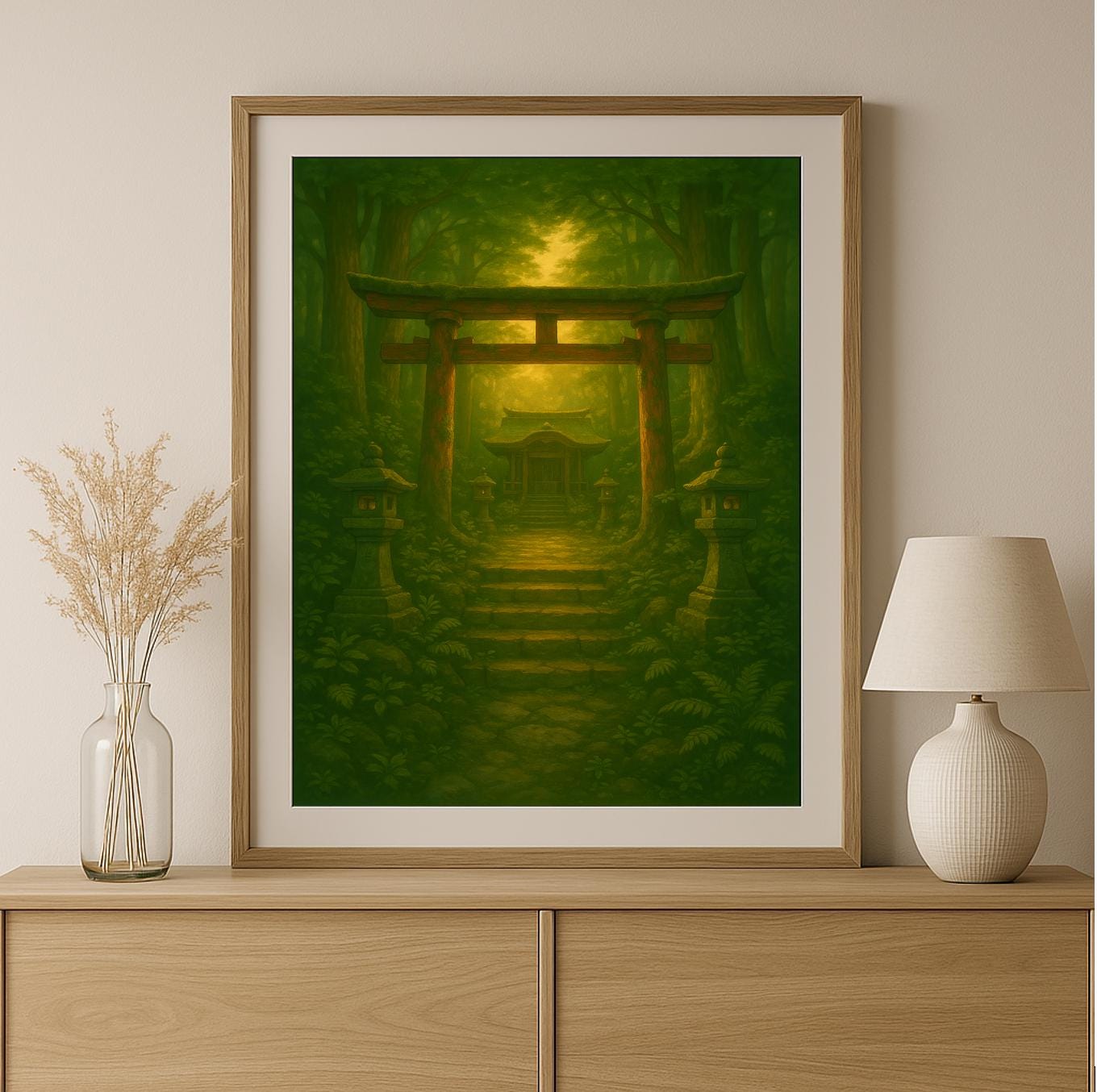 Ghibli Forest Shrine Art – Ancient Temple Printable, Mossy Woodland ...