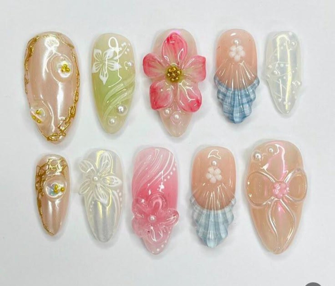 Blooming Belle | Hand-painted Art | Reusable Stick on Nails | Party ...
