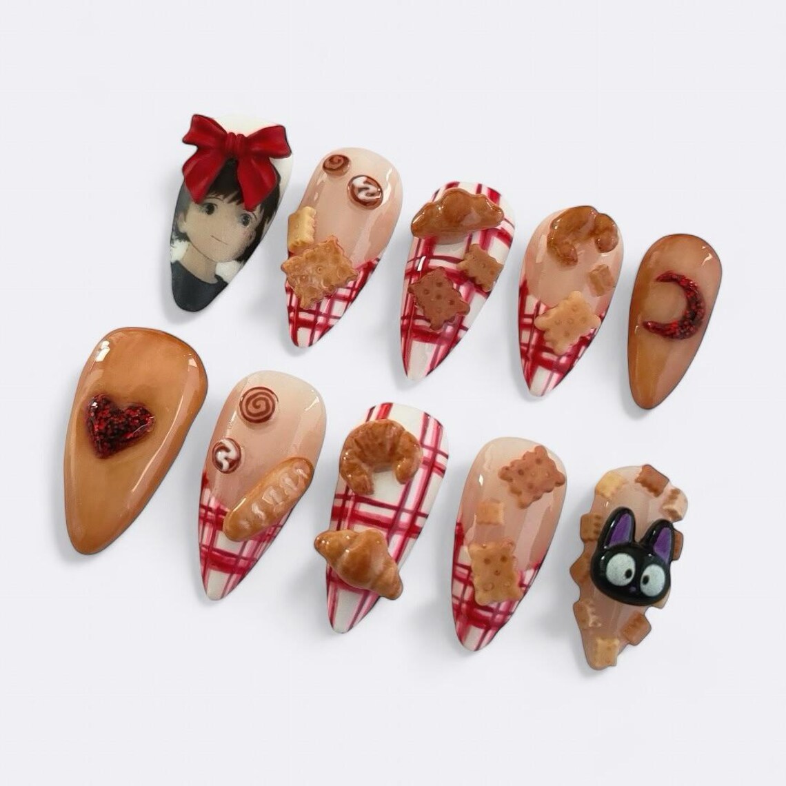 Bakery Picnic Press on Nails, Kiki Inspired Nail Art, Bread Cookie 3D ...