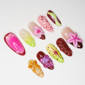 Sweet Tropics Press on Nails – Floral & Ice Cream Summer Set With Pink ...