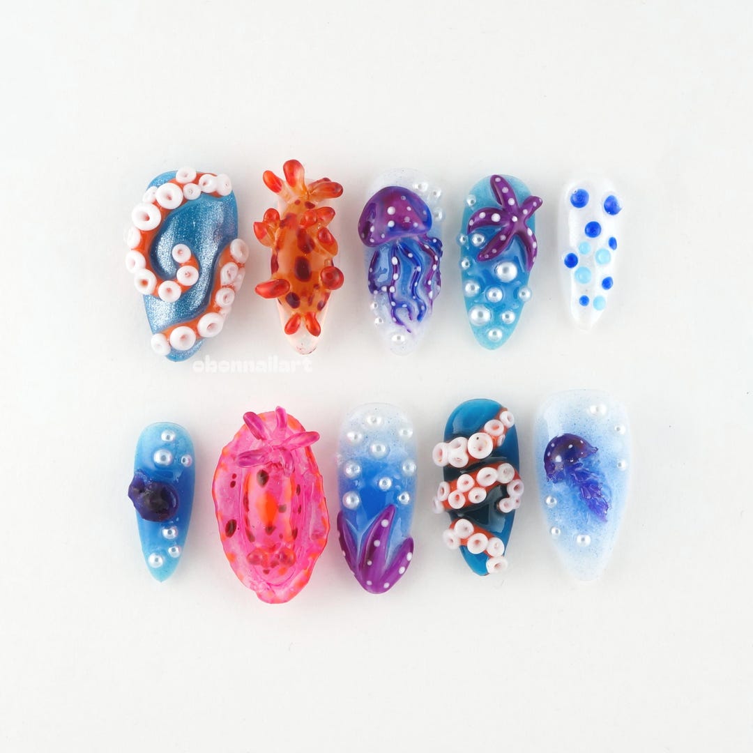 Ocean Creature 3D Press On Nails, under the sea nails, nautical nail ...