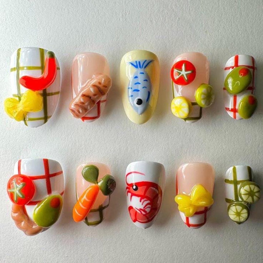 Summer BBQ | Hand-painted Art | Reusable Stick on Nails | Party ...