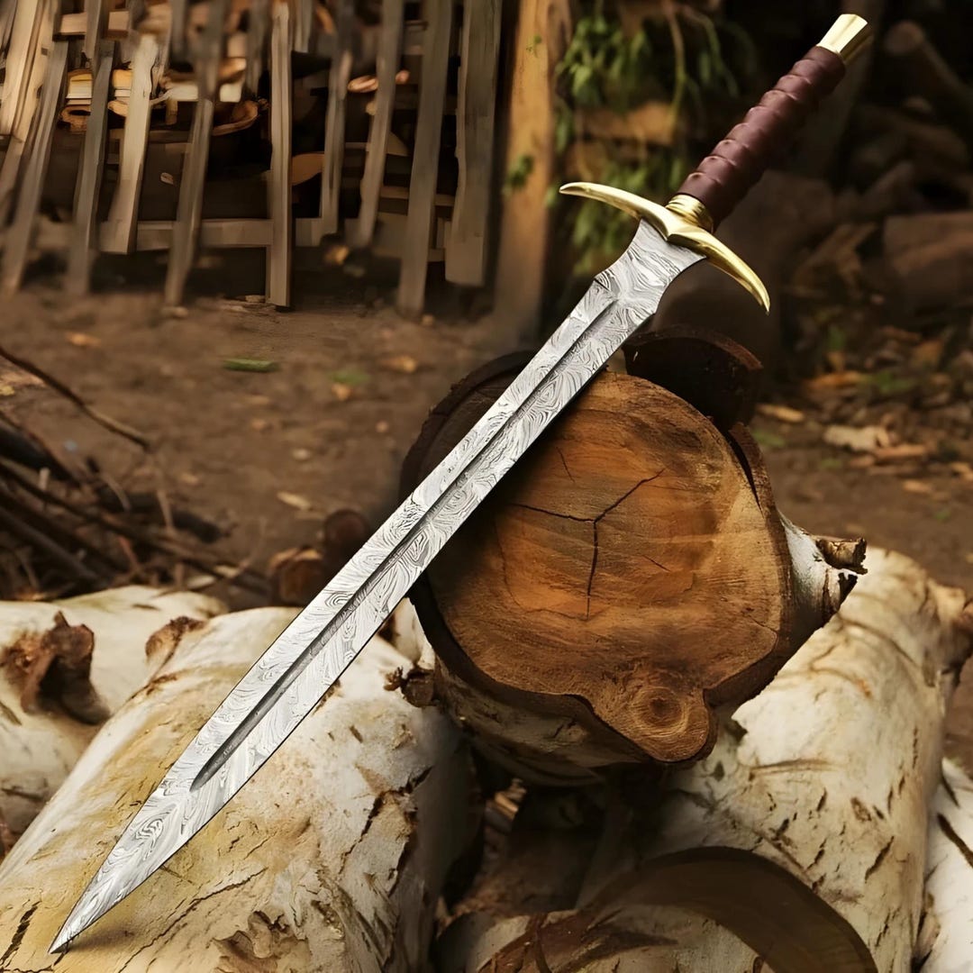 Hand Forged Damascus Steel Viking-style Sword With Leather Sheath ...