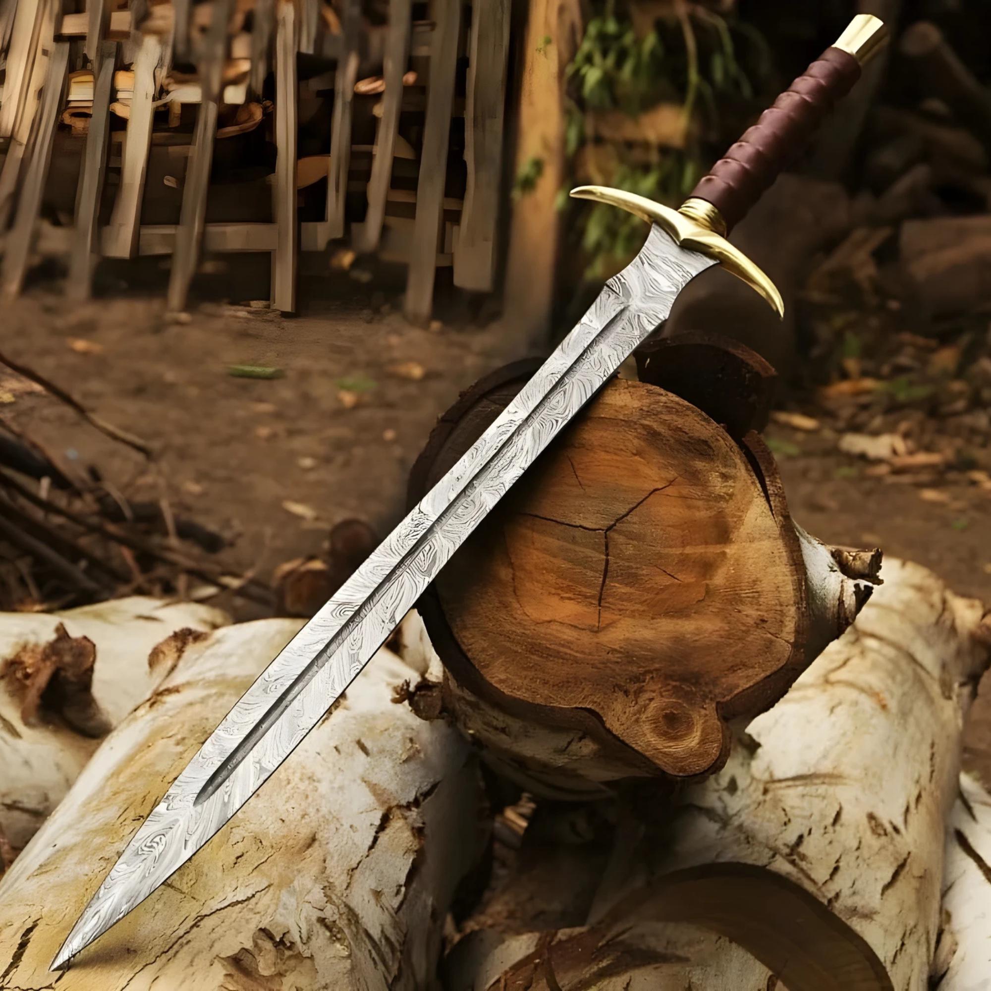 Hand Forged Damascus Steel Viking-style Sword With Leather Sheath ...