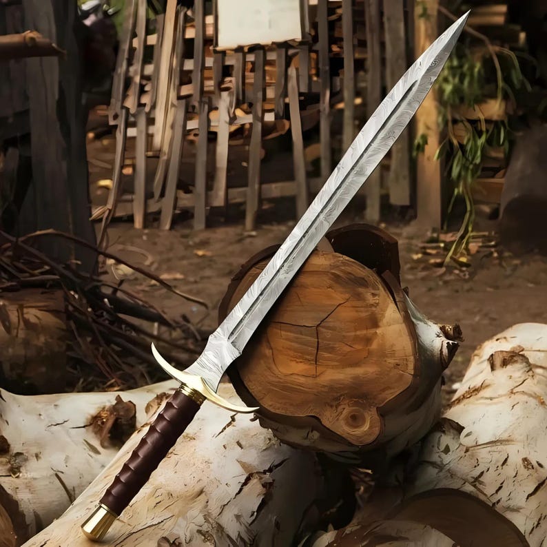 Hand Forged Damascus Steel Viking-style Sword With Leather Sheath ...