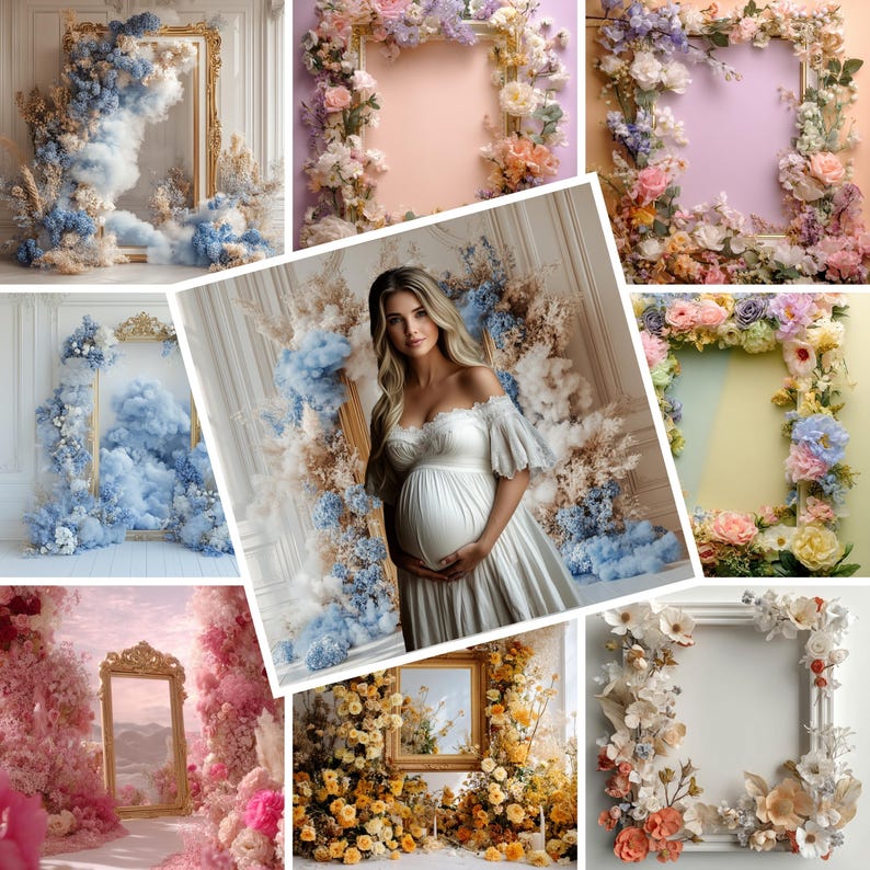 Floral Frame Digital Backdrop: Maternity & Newborn Photography (digital ...