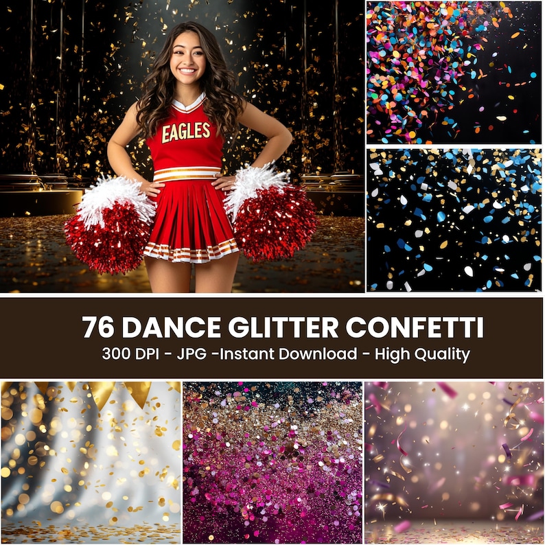 76 Dance & Cheer Glitter Confetti Digital Backdrops | Senior Posters ...
