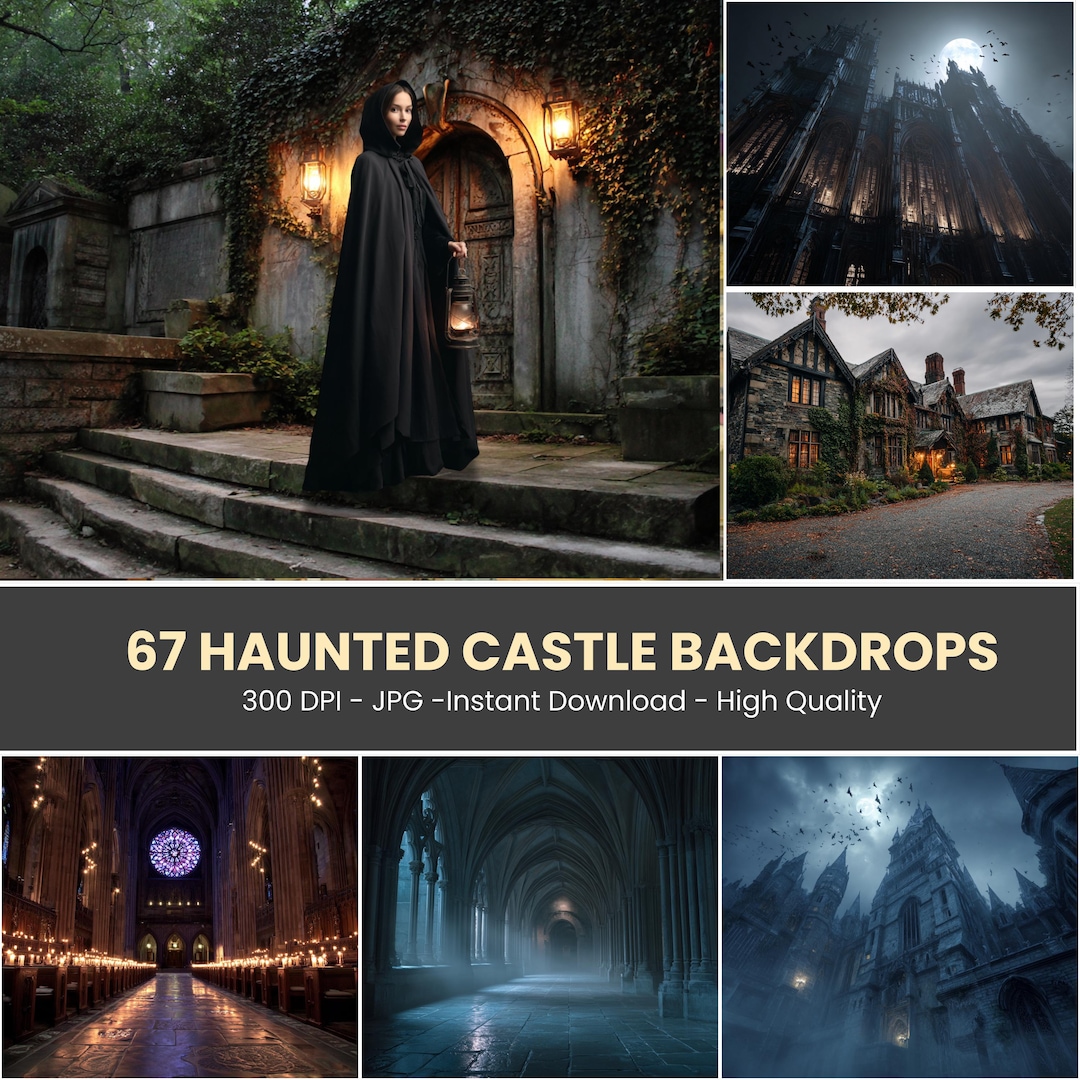 67 Haunted Castle Halloween Digital Backdrops | Gothic Castles ...