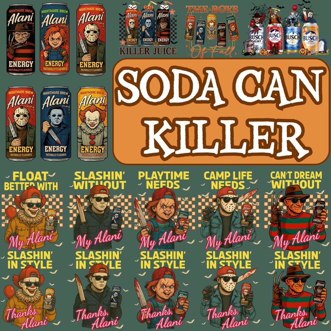 20+ Spooky Soda Can Killer Png Bundle, Checkered Horror Characters ...