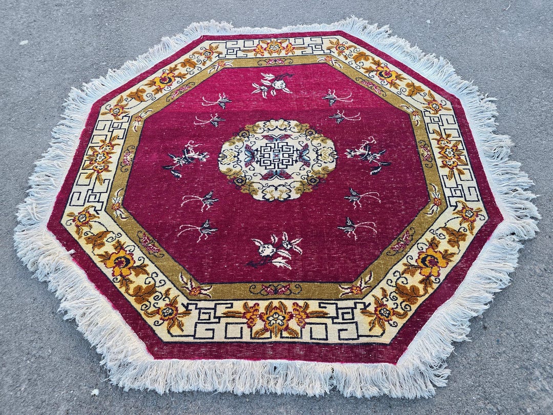 6 Ft Octagon Red Vintage Area Rug Handwoven Floral Octagonal Rug, 6 ...