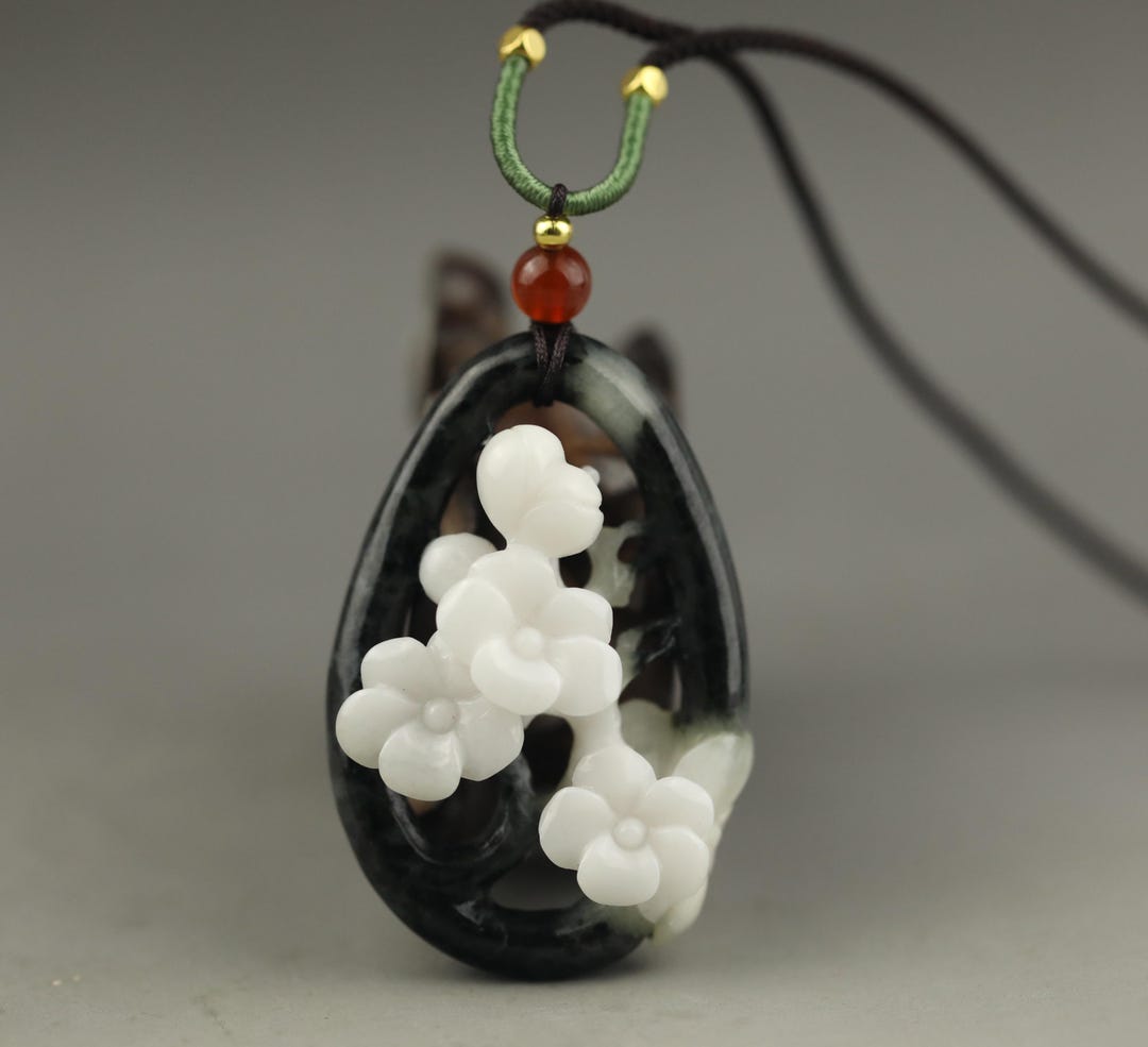 Handmade Natural Jade Pendant Hand Carved Hollowed Out Statue Flower ...