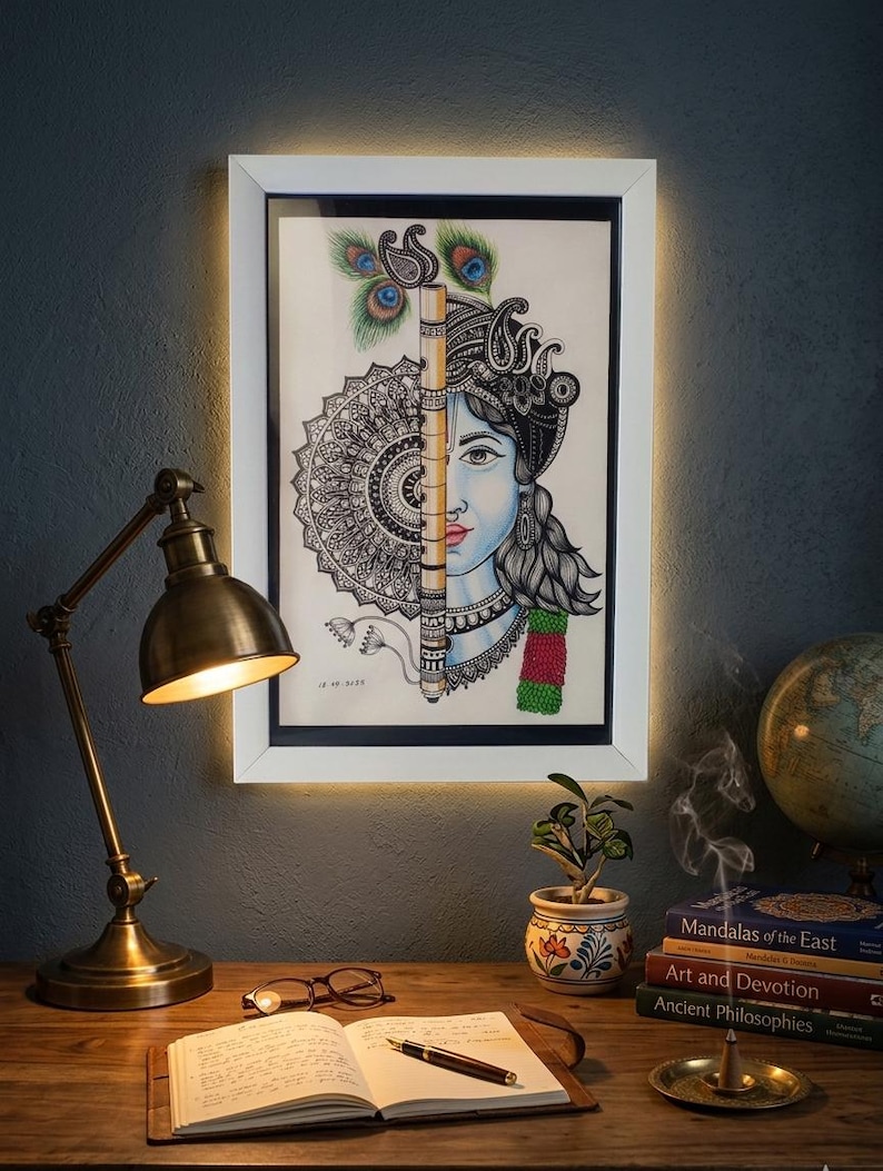 Hand-drawn Krishna Mandala Art Frame – Spiritual Wall Decor, Zen Art ...