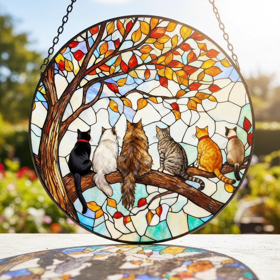 Handmade Cat Suncatcher Stained Glass Window Hanging, Cat Lover Gift ...