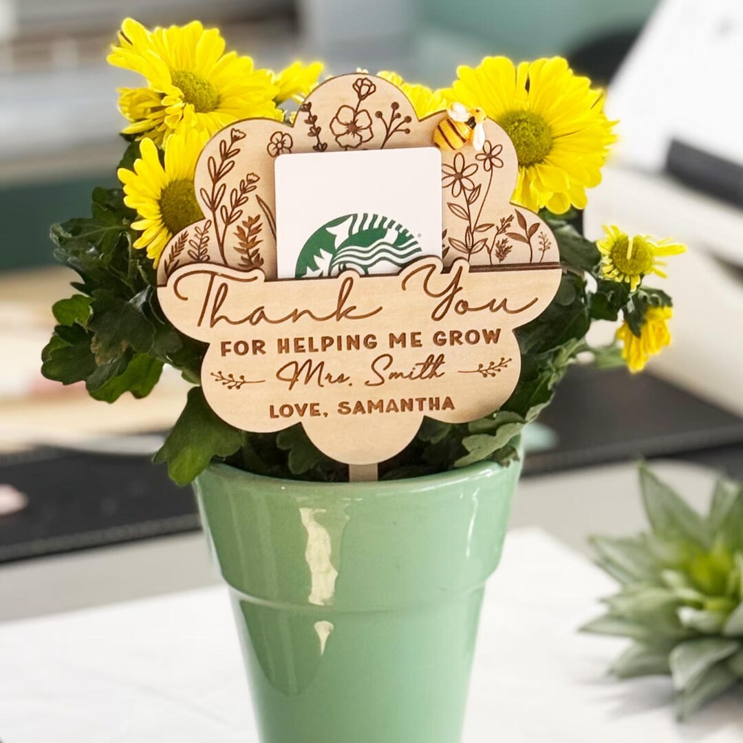 Personalized Teacher Gift Tag – Thank You for Helping Me Grow – Wooden ...