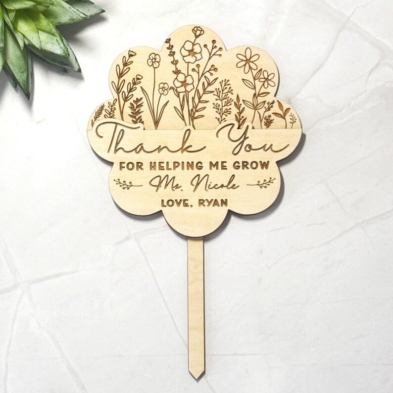 Personalized Teacher Gift Tag – Thank You for Helping Me Grow – Wooden ...