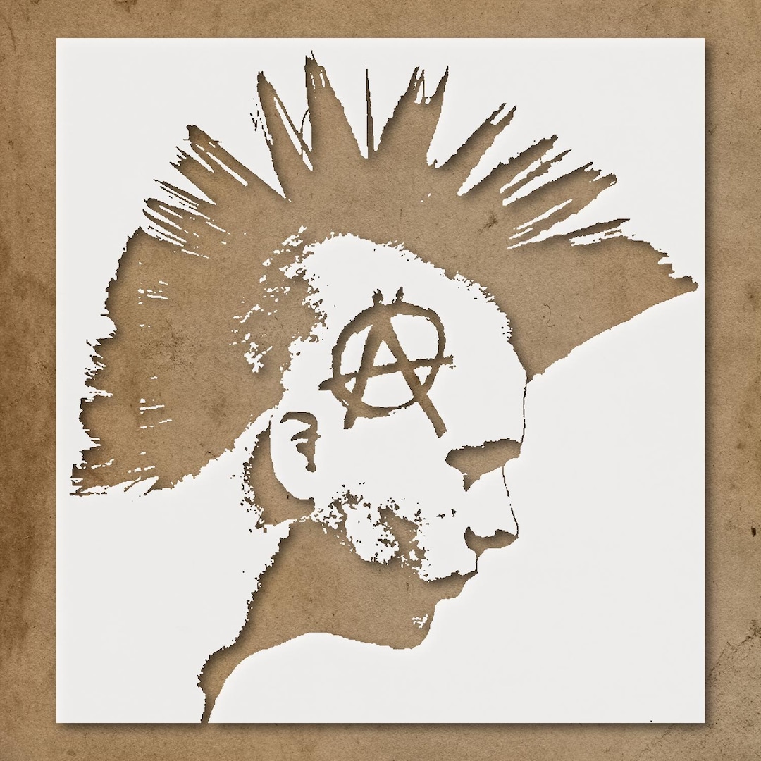 Punk Figure Stencil With Spikes and Anarchy Hairstyle for Creative Art ...