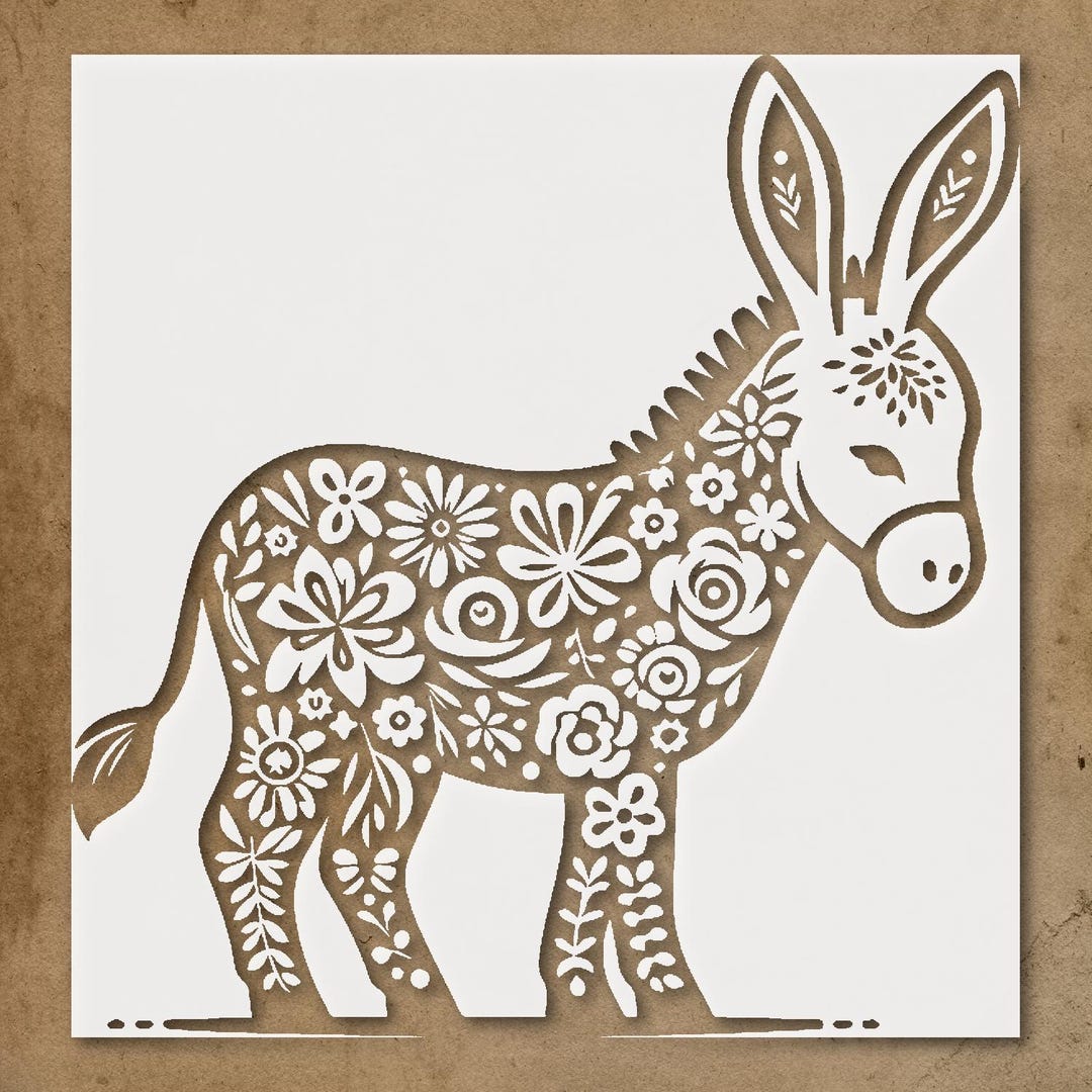 Stylized Floral Donkey Stencil for Creative Art and Craft Projects - Etsy