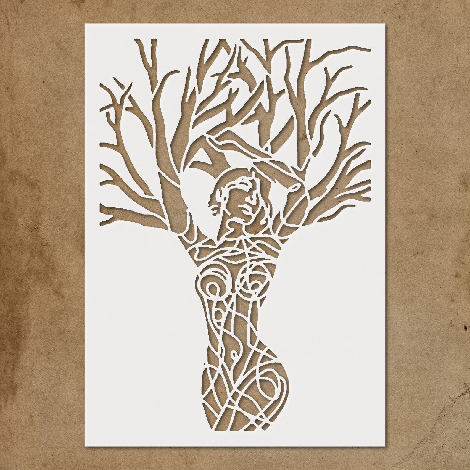 Stylized Tree Stencil Template - Reusable Nature-inspired Wall Art for ...