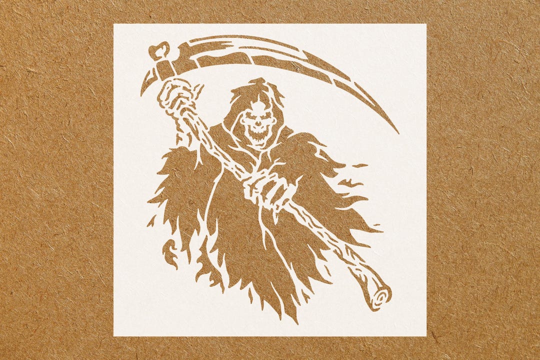 Grim Reaper Halloween Stencil Template for DIY Crafts, Scary Wall Art ...