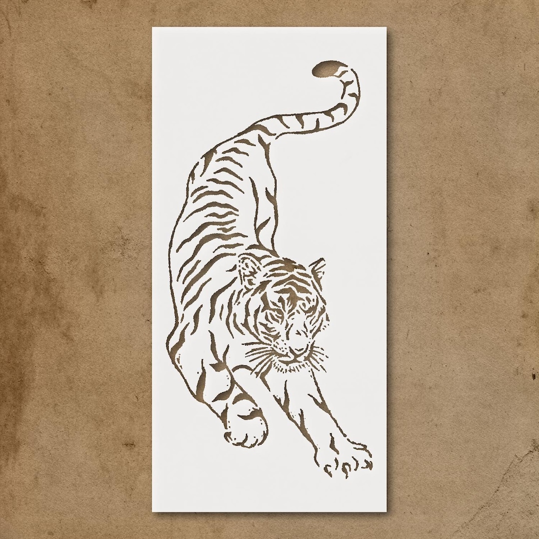 Leaping Tiger Stencil - Detailed Animal Design for Art, Crafts, and ...