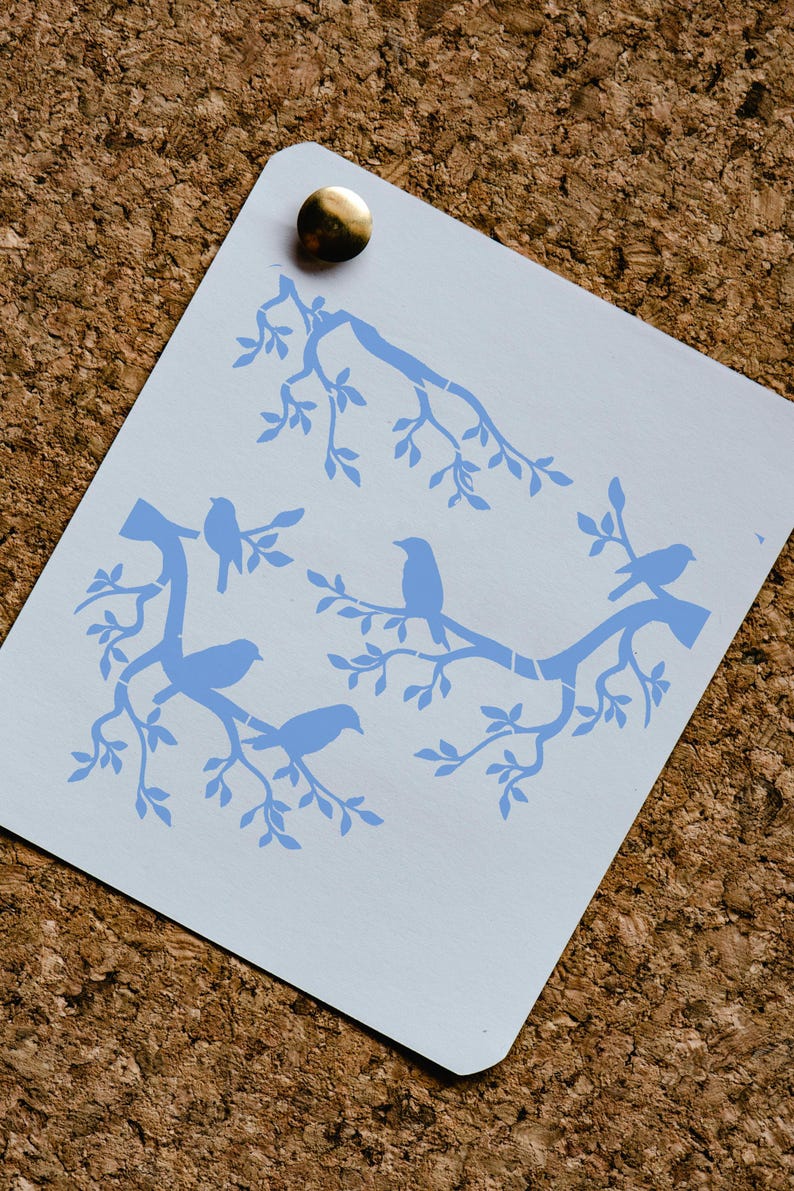 Birds on Tree Stencil Template Reusable Hummingbird Leaf Silhouette for ...