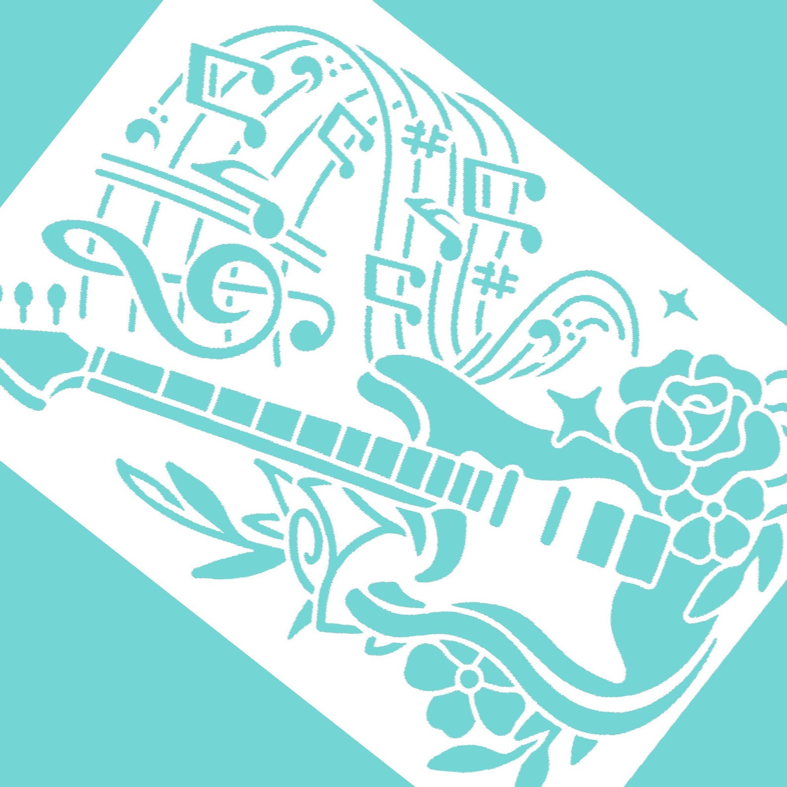 Electric Guitar and Music Notes Stencil Template for Rock Decor ...