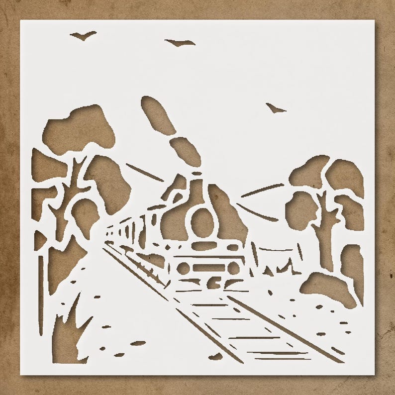 Locomotive Stencil on Tracks Train Art Decor for Crafts - Etsy