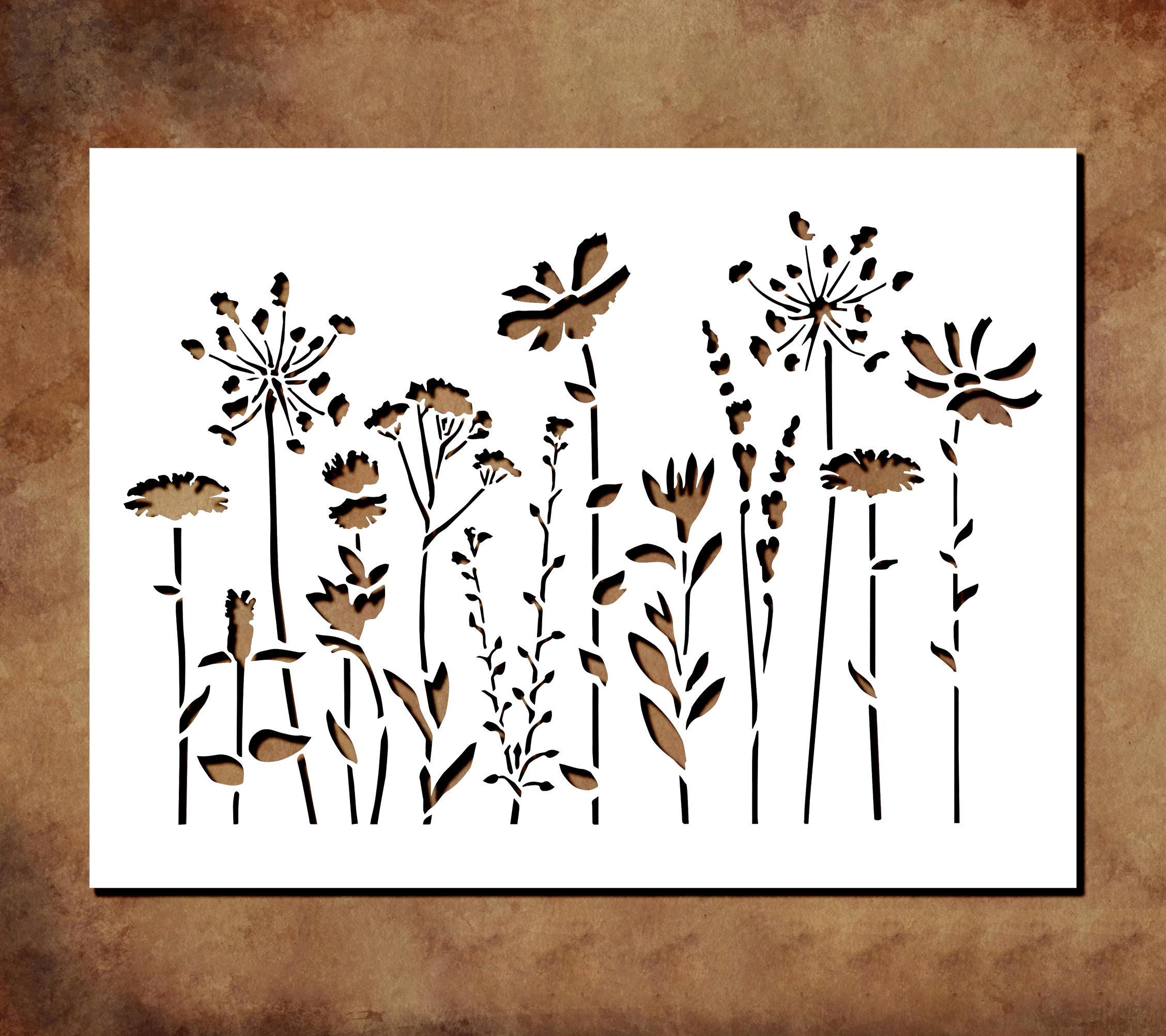 Floral Wall Painting Stencil Meadow Flowers Design Reusable Template ...