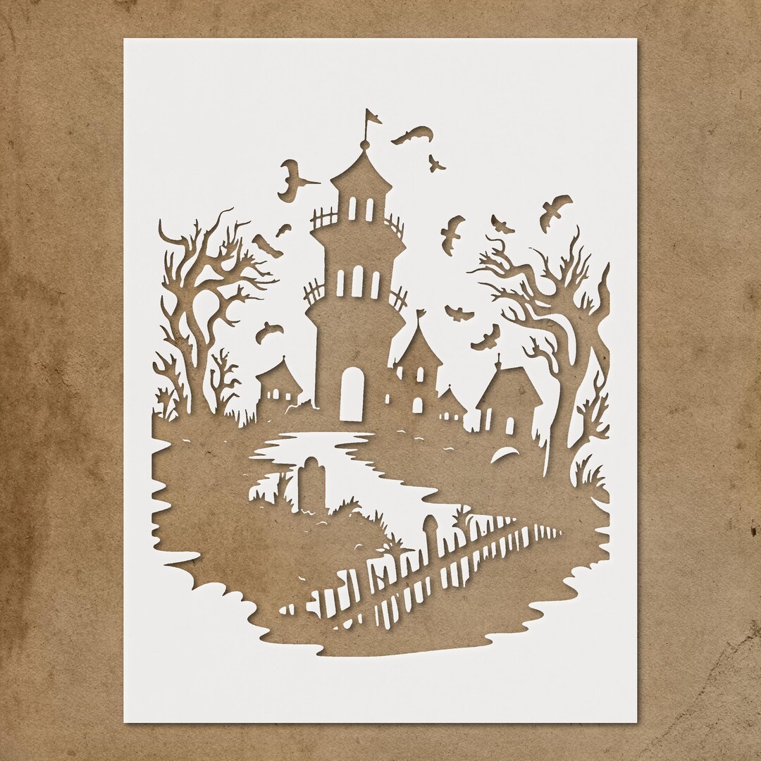 Graveyard Stencil Template Reusable - Halloween Decor, DIY Crafts, Wall ...