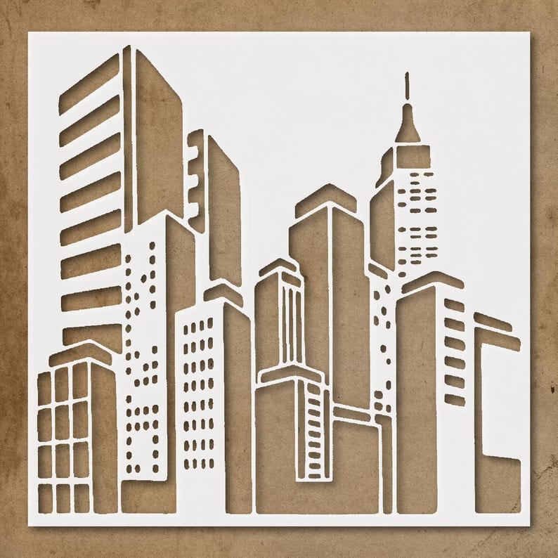 City Skyline Stencil Art for Urban Wall Decor Reusable Plastic Stencil ...
