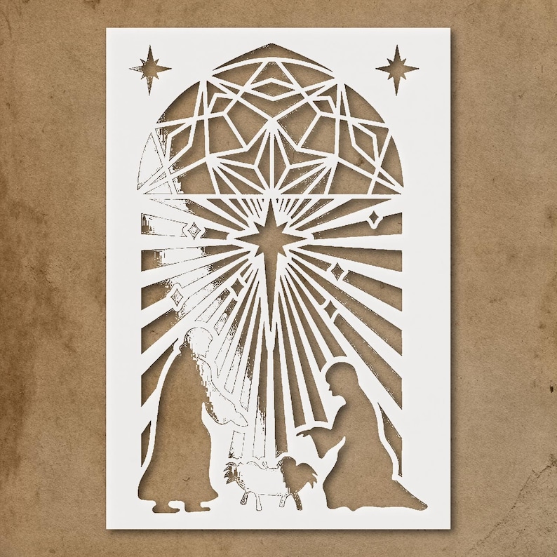 Nativity Scene Stencil With Geometric Rays - Religious Art Decor for ...