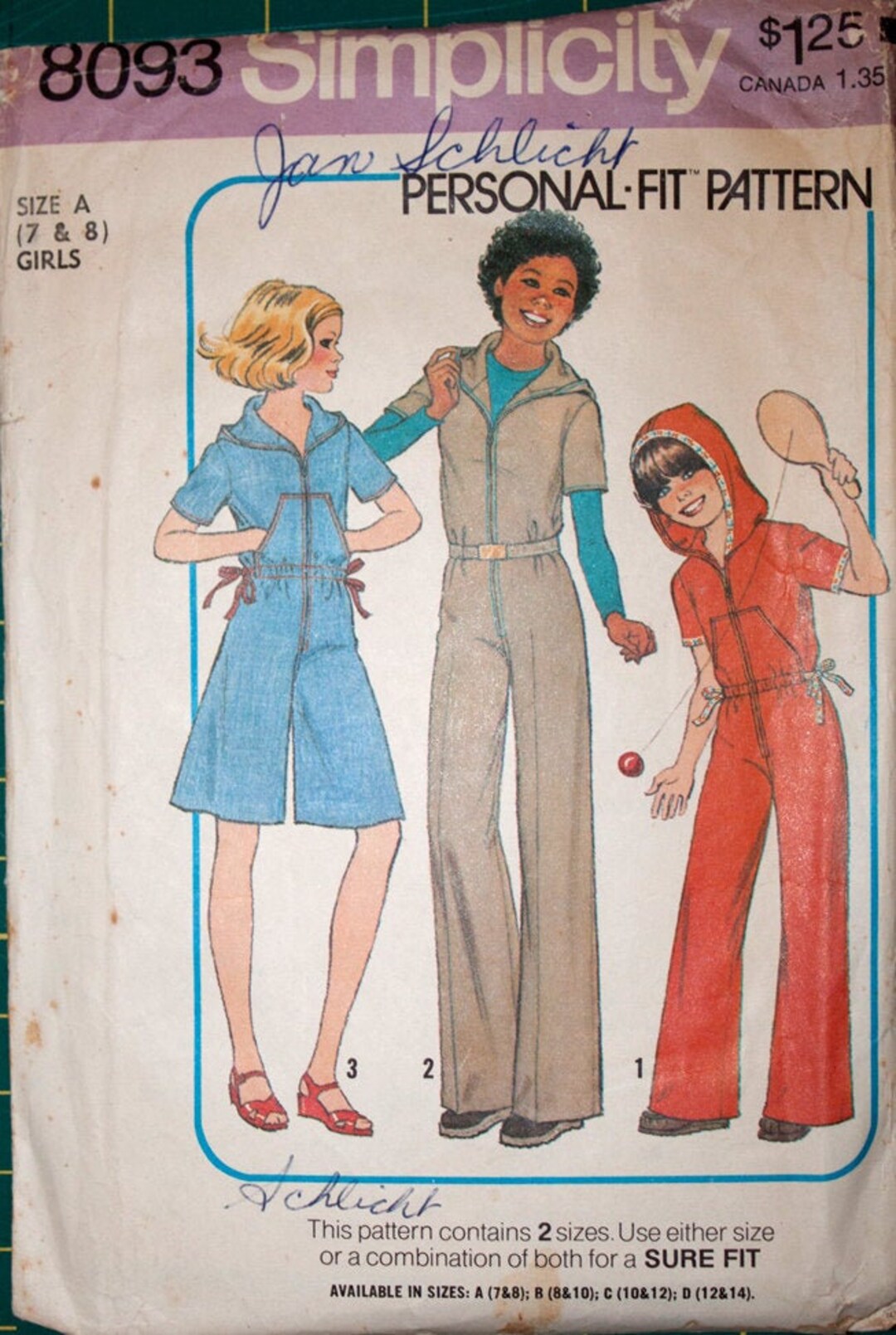 Simplicity 8093 Girls' Hooded Jumpsuit and Pantdress Pattern Size 7/8 ...