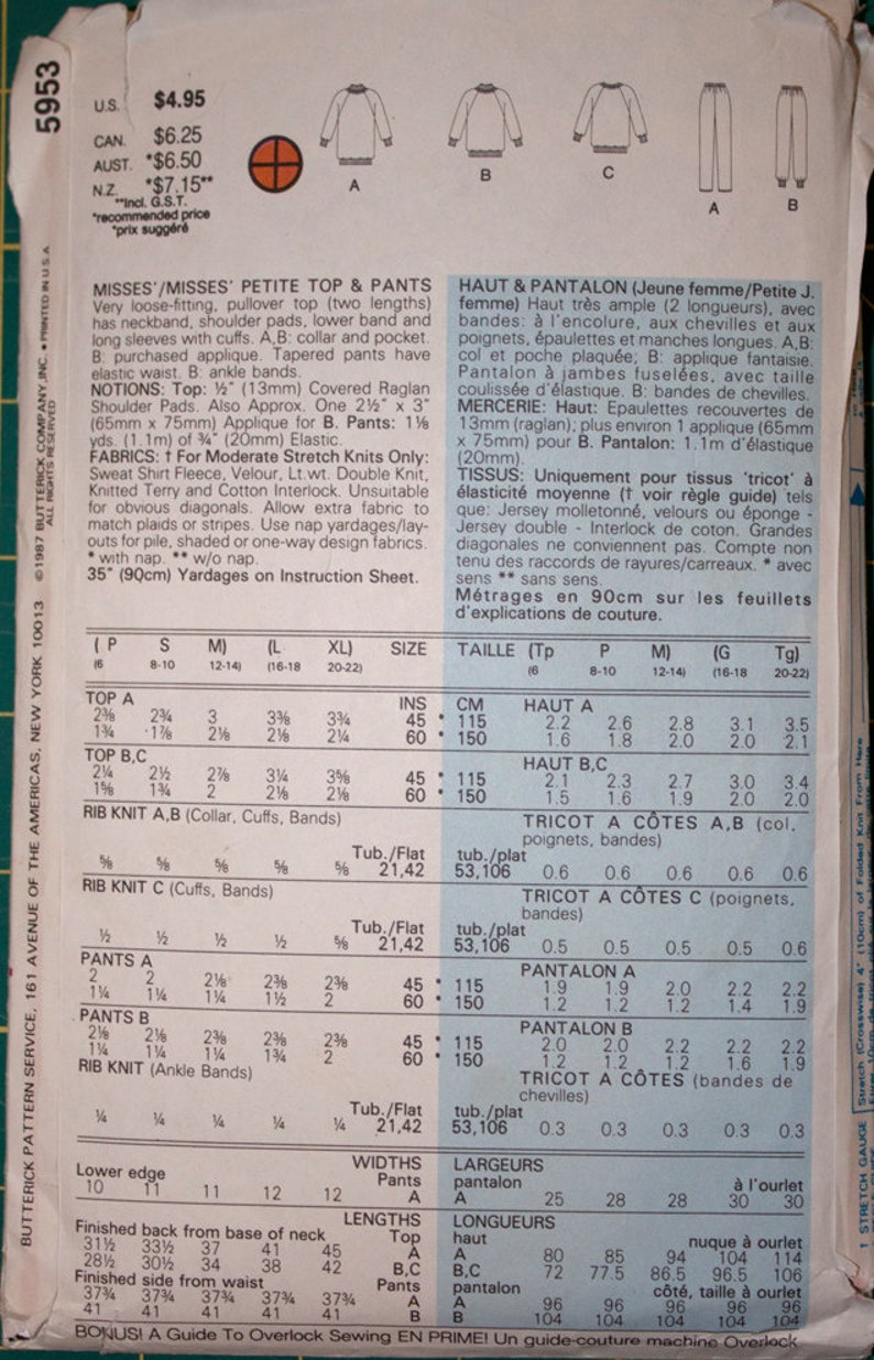 Butterick 5953 Misses' and Misses' Petite Top and Pants Pattern ...