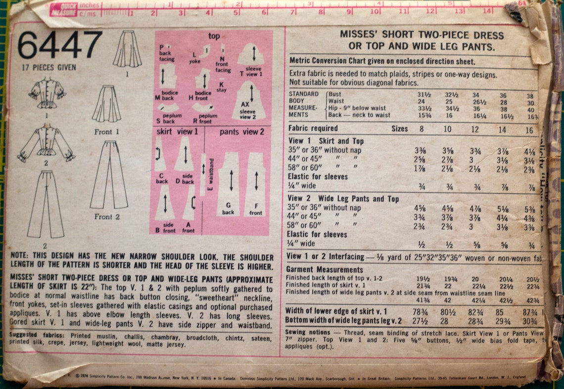 Simplicity 6447, Misses' Short Two-piece Dress or Top and Pants Pattern ...