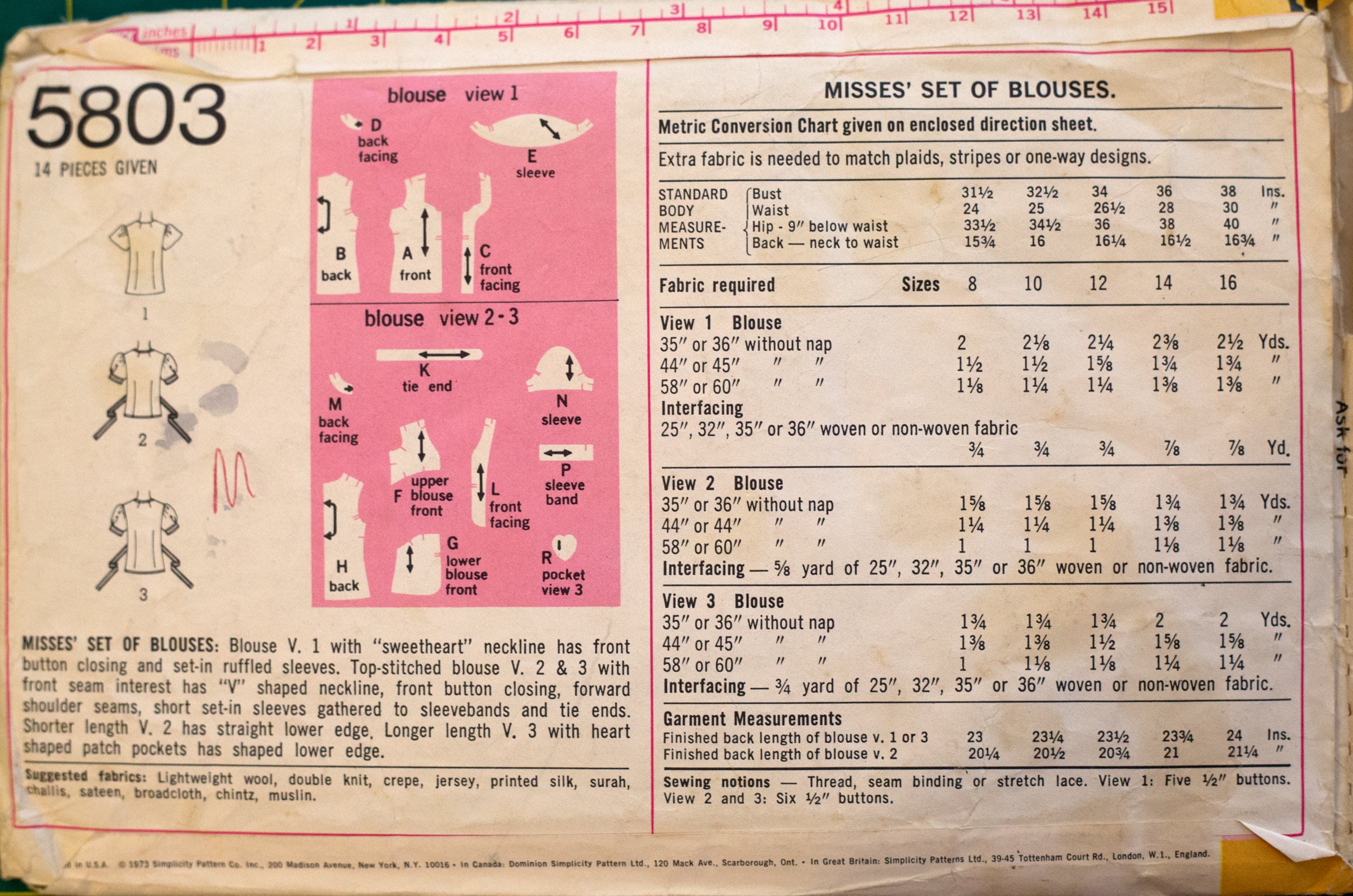 Simplicity 5803, Misses Set of Blouses Pattern. Size 12, Bust 34" - Etsy
