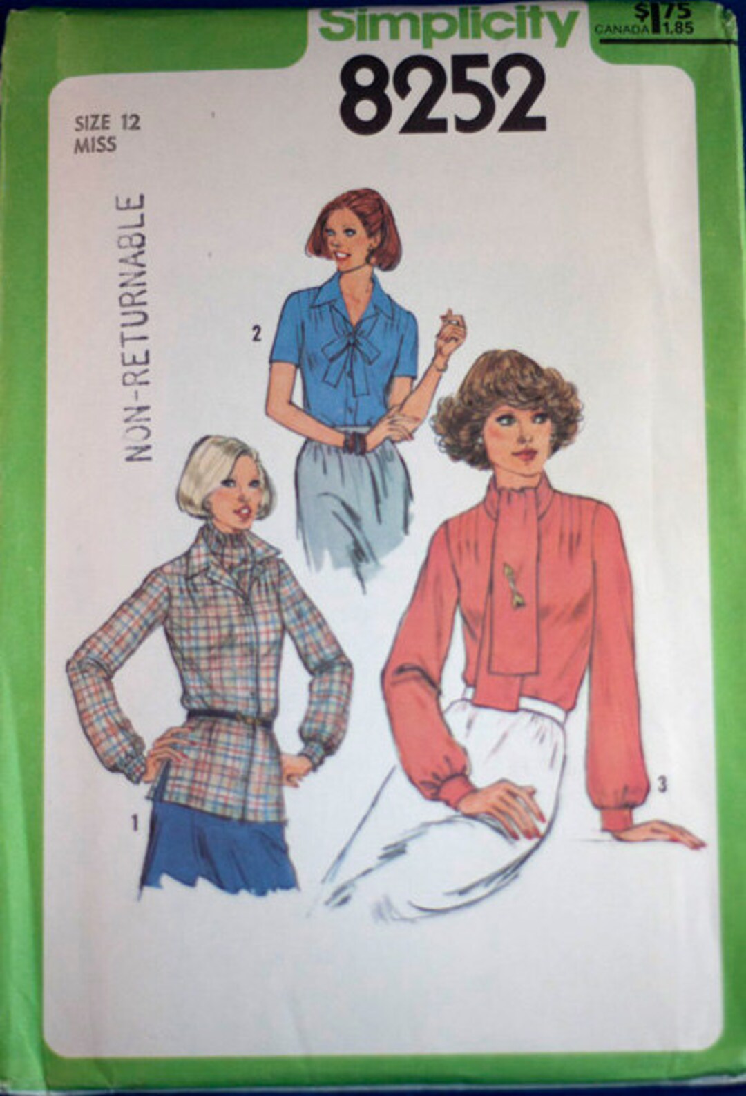 Vintage 1970s Womens Pattern -- Simplicity 8252 Misses Blouse and Ascot ...