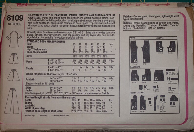 Simplicity 8109 Go Anywhere Pantskirt, Pants, Shorts, and Shirt-jacket ...