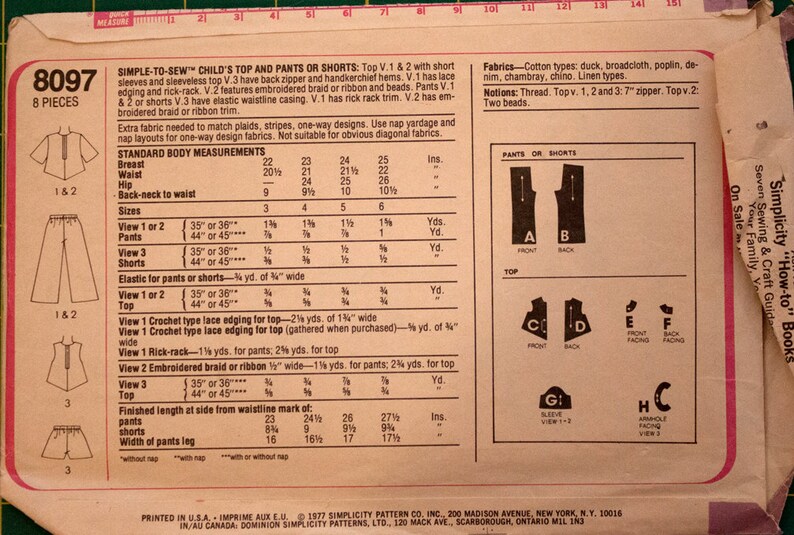 Simplicity 8097, Child's Top and Pants or Shorts Pattern Size 5/6 - Etsy