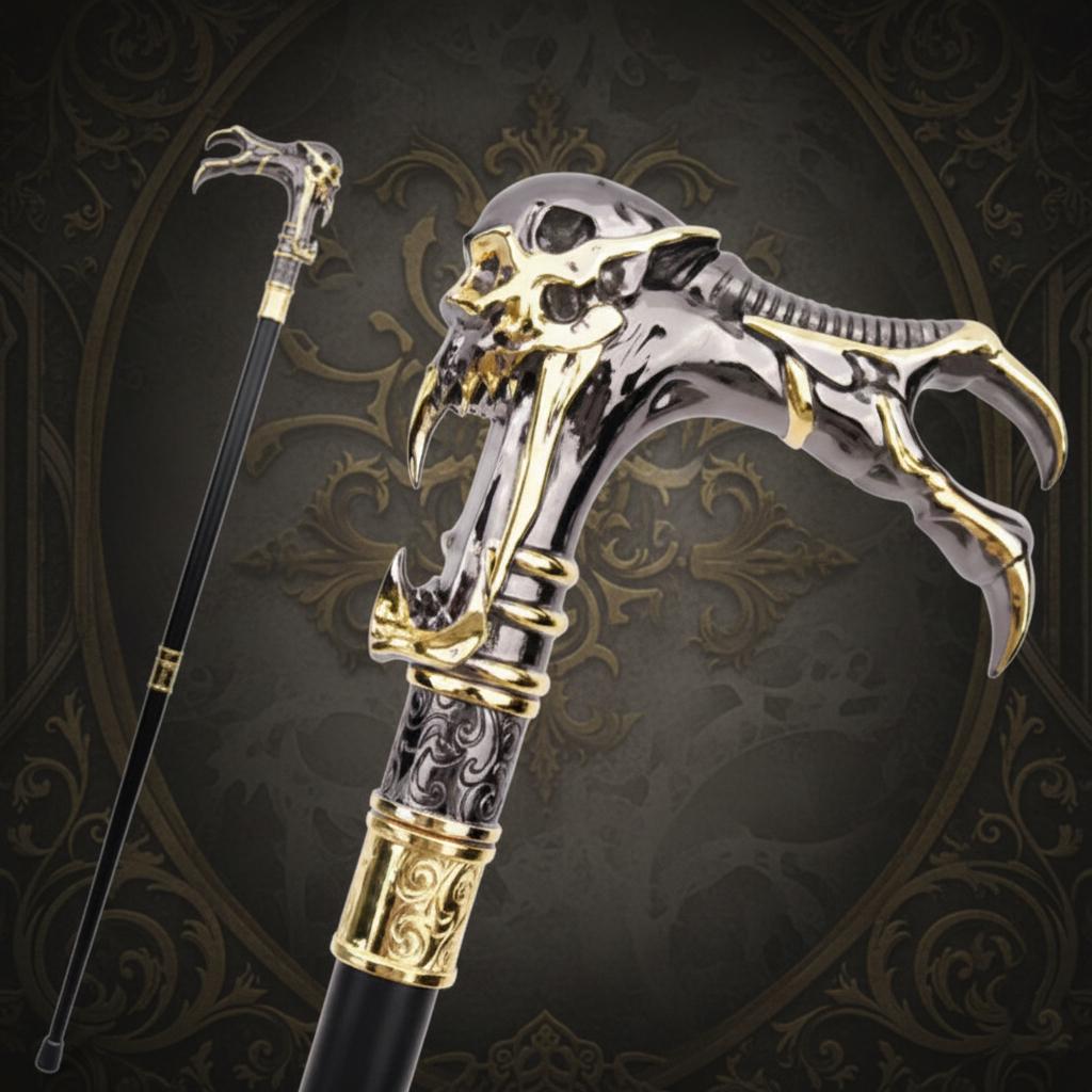 Golden Black Ghost Skull Walking Stick | Gothic Vampire Cane | 36 ...