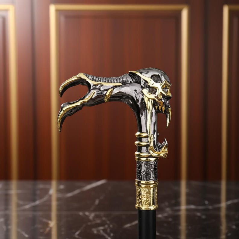Golden Black Ghost Skull Walking Stick | Gothic Vampire Cane | 36 ...