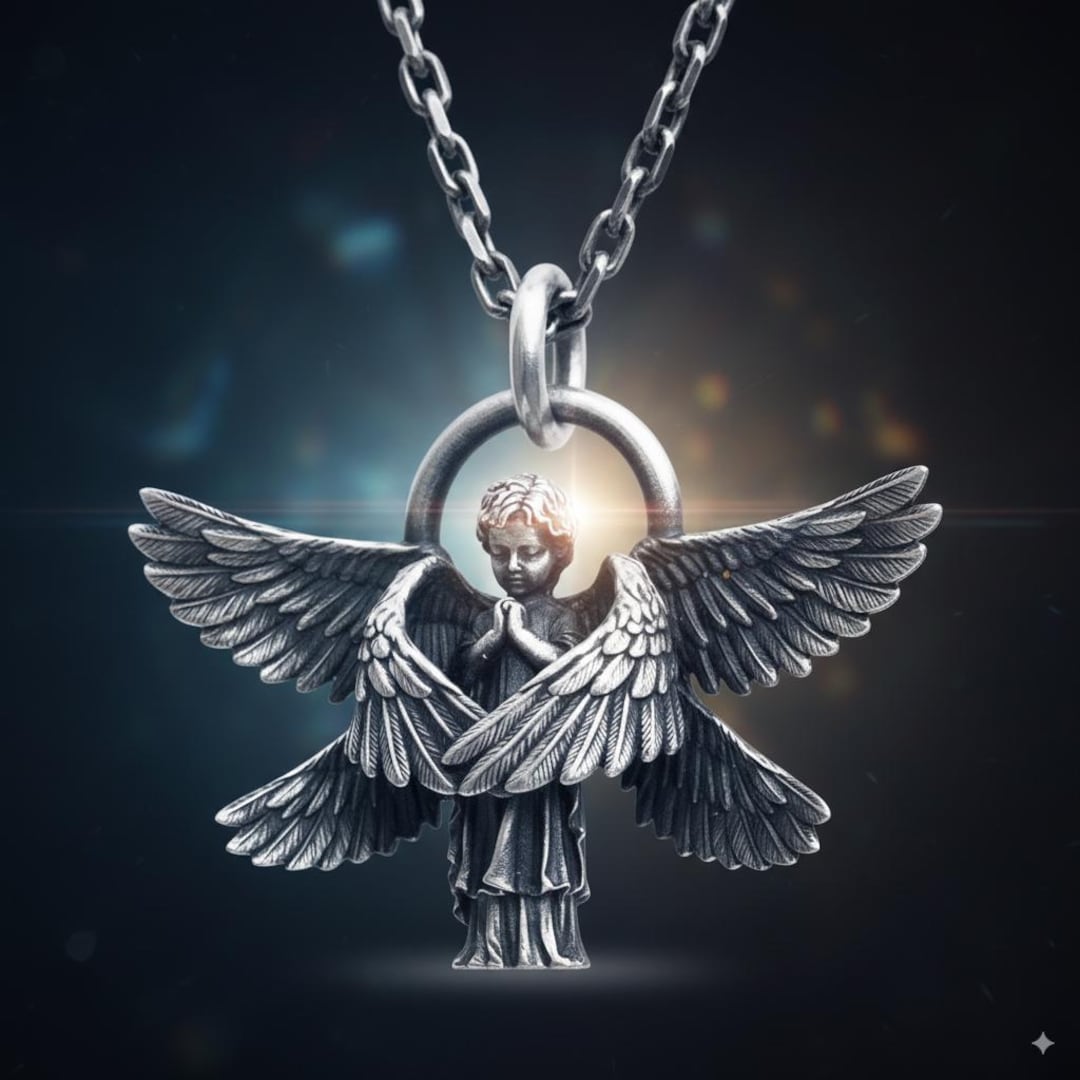 Silver Angel Wings Necklace - Seraphim Cherub Pendant - Guardian Angel ...