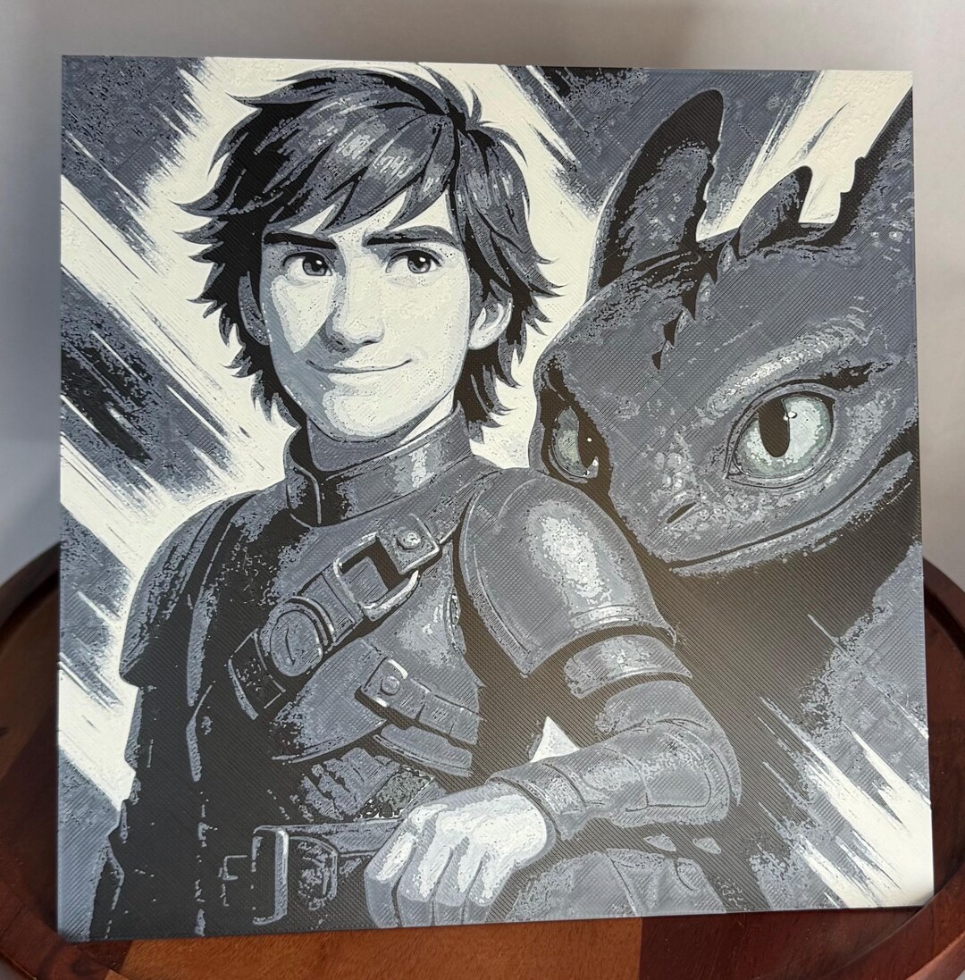 3D Printed Toothless Art: Glow-in-the-dark Eyes, Black & White (8"x8 ...