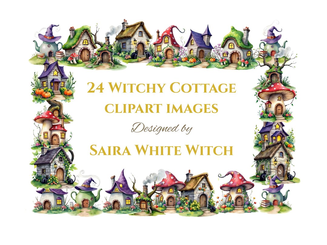 Witch Cottages Clipart – Cosy Cottagecore Pagan Art – Magical Home PNG ...