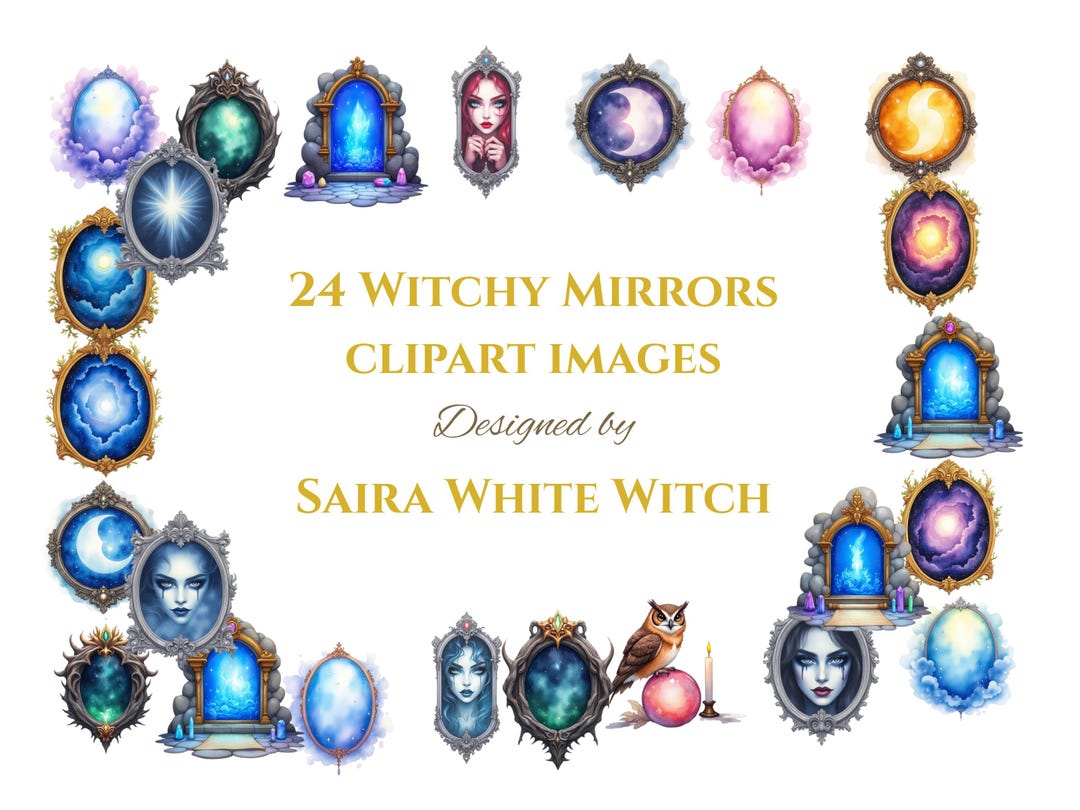Magic Mirror Clipart – Gothic Scrying PNG Set – Mystical Digital Mirror ...