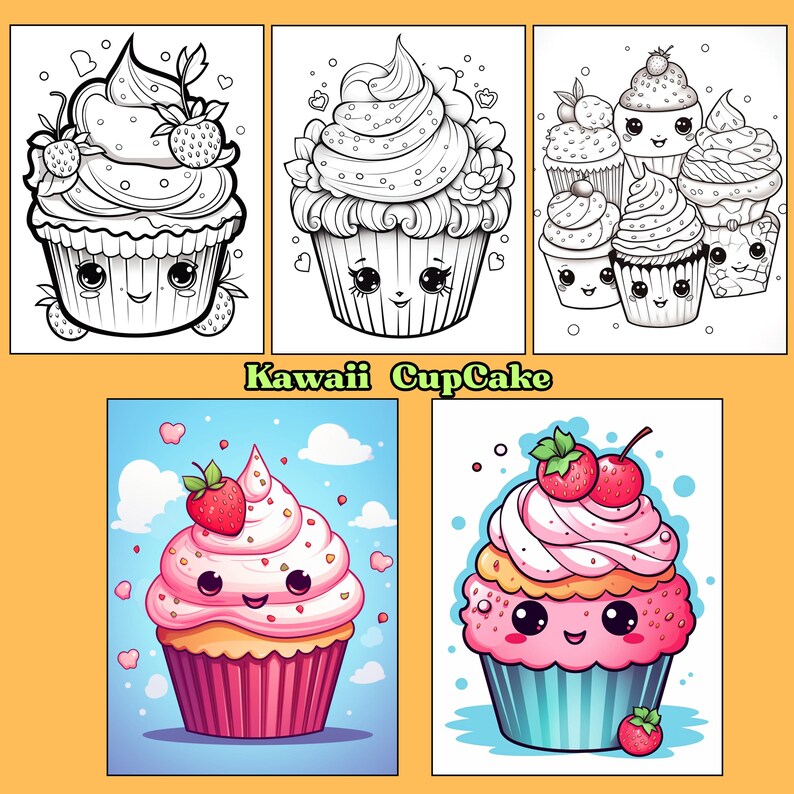 Kawaii Cupcake Coloring Pages, Kawaii Coloring Book, Kawaii Cupcake ...