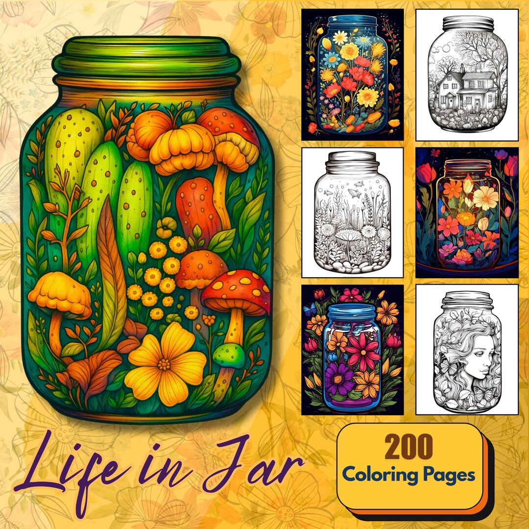 Jar Life Coloring Book | Cute Kawaii Jar Scenes for Relaxation & Stress ...
